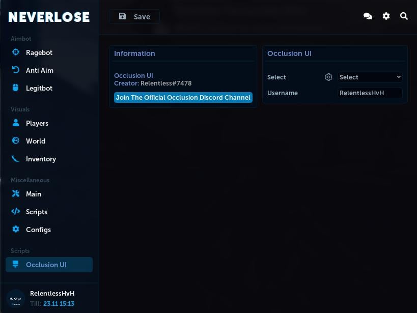 NeverLose.cc - Marketplace - Script "Occlusion UI | SIMPLE / CLEAN UI LUA"