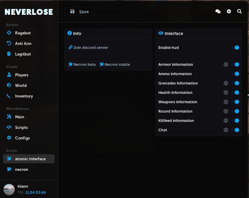 NeverLose.cc - Marketplace - Script " ️ Atomic Hud"