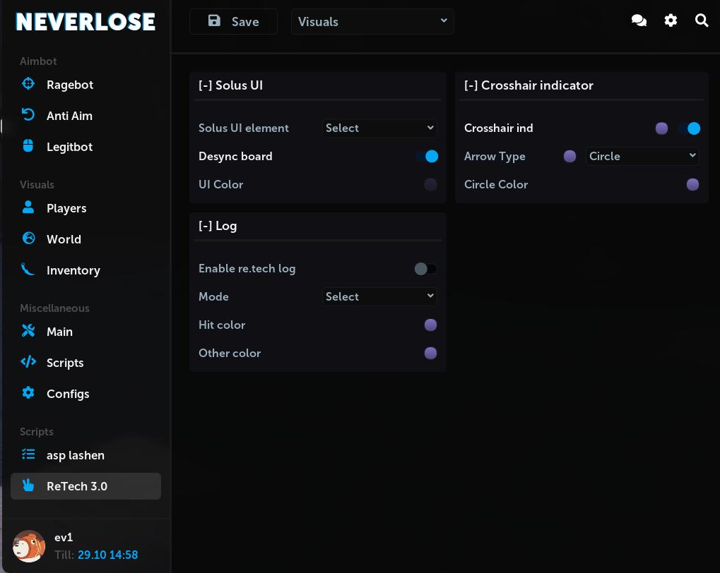 NeverLose.cc - Marketplace - Script "ReTech 3.1🔥"