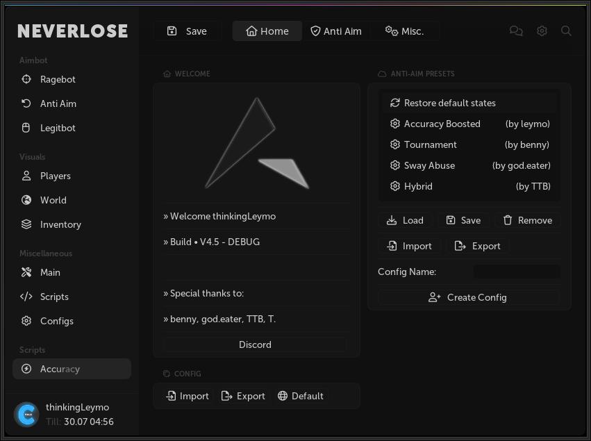 NeverLose.cc - Marketplace - Script "70% OFF 🔥 BETA [DEBUG WEEK] - ACCURACY V4 🔥"