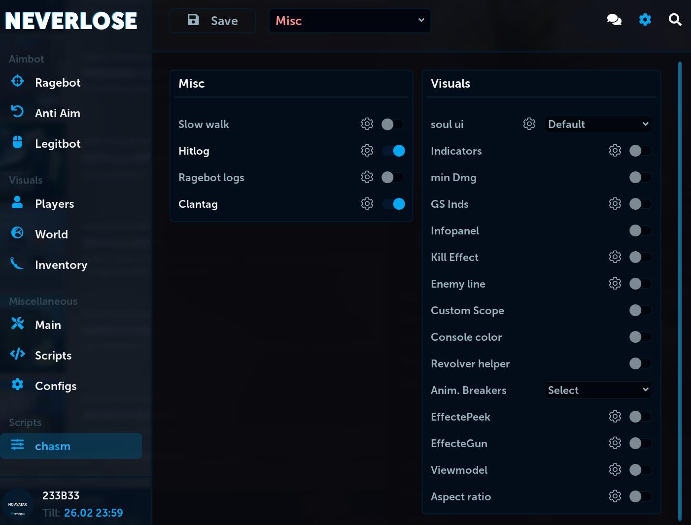 NeverLose.cc - Marketplace - Script "chasm yaw"