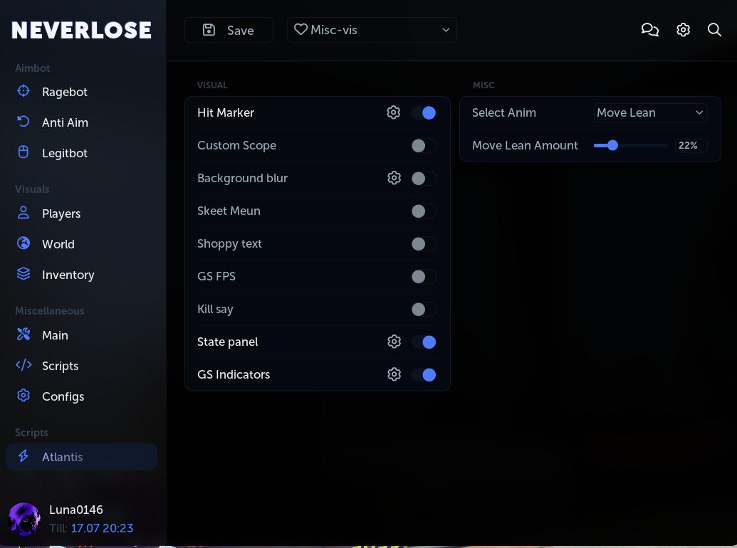 NeverLose.cc - Marketplace - Script "🎶Atlantis- AA, UI, Beautiful，Win-win"