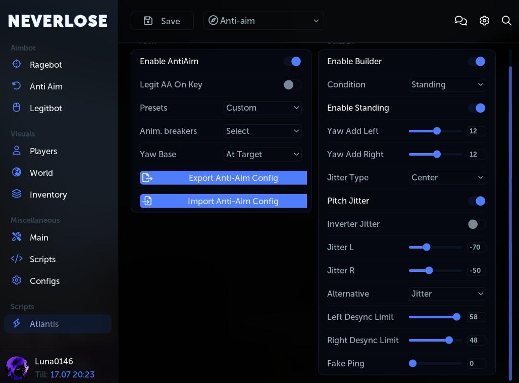 NeverLose.cc - Marketplace - Script "🎶Atlantis- AA, UI, Beautiful，Win-win"