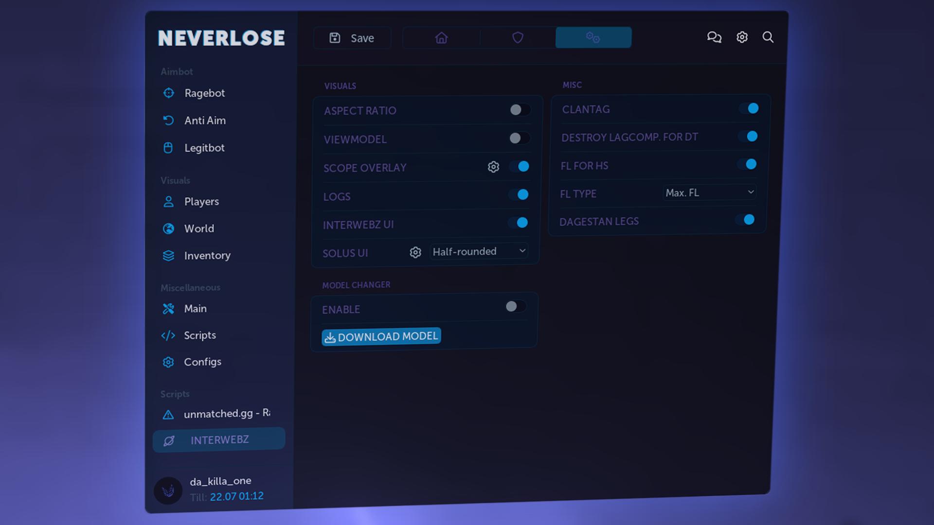 NeverLose.cc - Marketplace - Script "💜 INTERWEBZ 💜"
