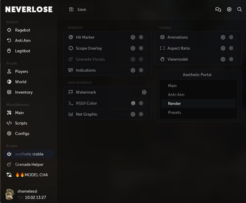 NeverLose.cc - Marketplace - Script "aesthetic.lua"