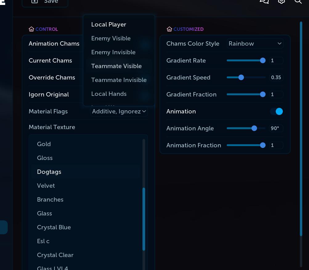 NeverLose.cc - Marketplace - Script " Animation Chams"